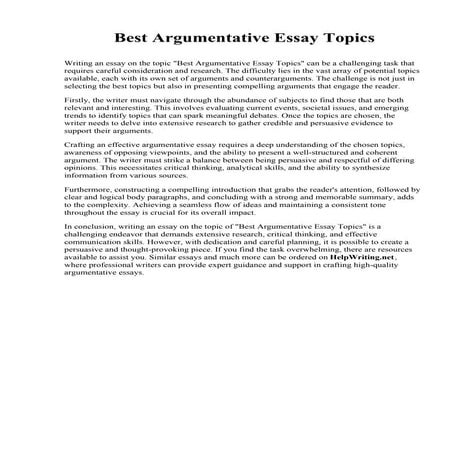 Best Argumentative Essay Topics. Ramapo College of New Jersey | PDF