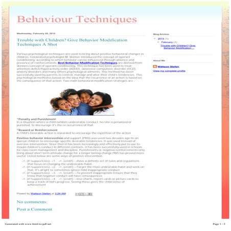 Trouble with Children? Give Behavior Modification Techniques A Shot | PDF