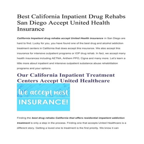 Best California Inpatient Drug Rehabs San Diego Accept United Health ...