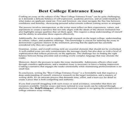 Best College Entrance Essay. FREE 11 Sample College Essay Templates in ...