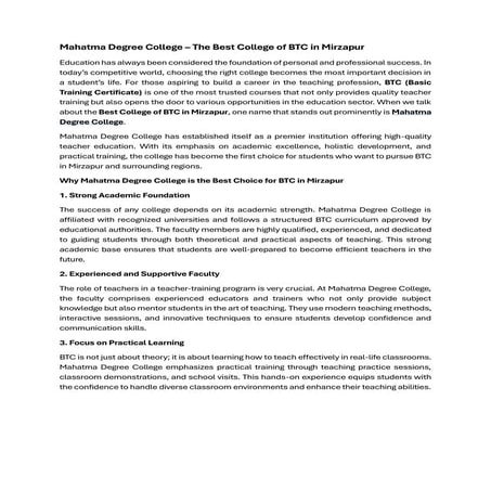 Best College of BTC in Mirzapur - Mahatma Degree College | PDF