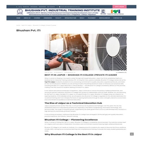 Private ITI College in Jaipur - Bhushan ITI | PDF