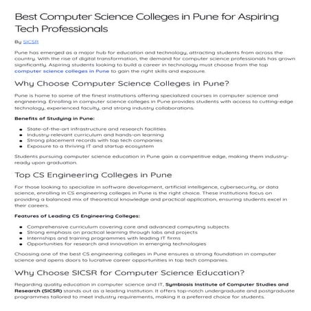 Best Computer Science Colleges in Pune – Launch Your Tech Career | PDF