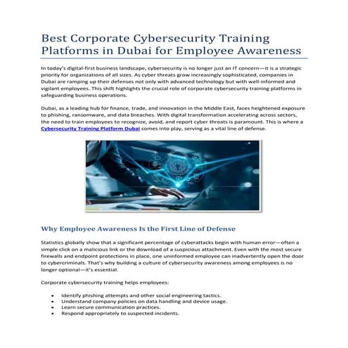 Best Corporate Cybersecurity Training Platforms in Dubai for Employee Awareness | PDF