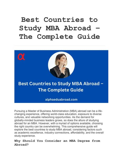 Unlocking Career Success: Top Reasons to Study an MBA in the USA. | PPT