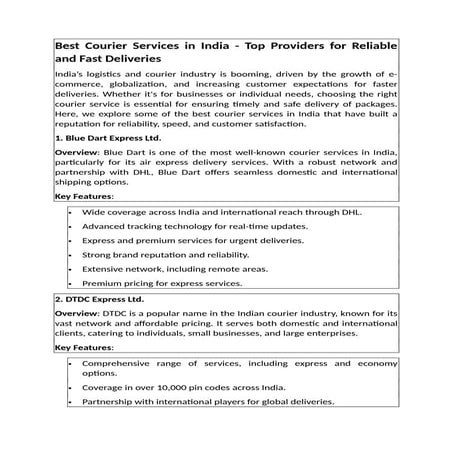 Best Courier Services in India - Top Providers for Reliable and Fast ...