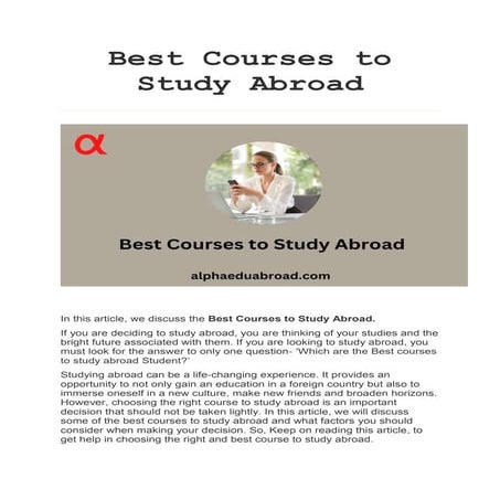 Best Courses to Study Abroad.docx | College Planning | College Education
