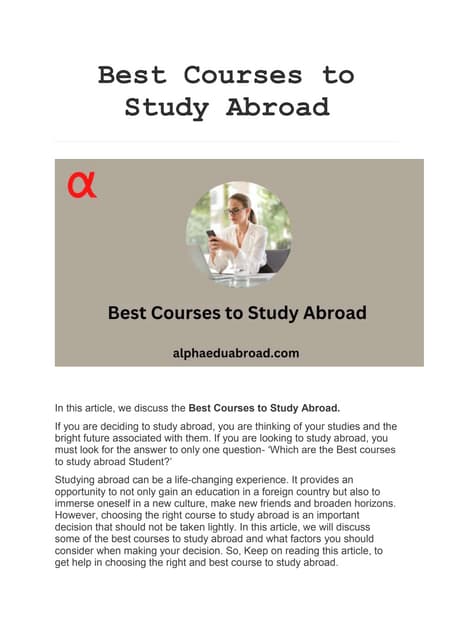 Top 10 Benefits Of Studying Abroad | PDF