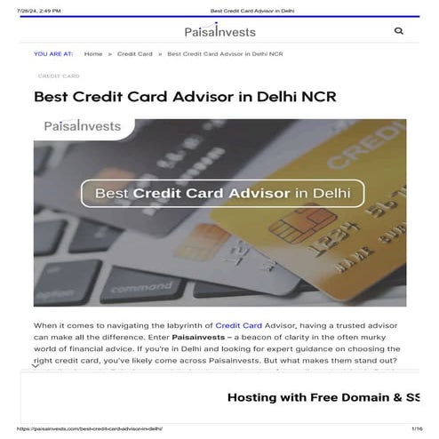 Best Credit Card Advisor in Delhi NCR.pdf | Credit Cards | Personal Debt