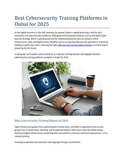 Best Corporate Cybersecurity Training Platforms in Dubai for Employee Awareness | PDF