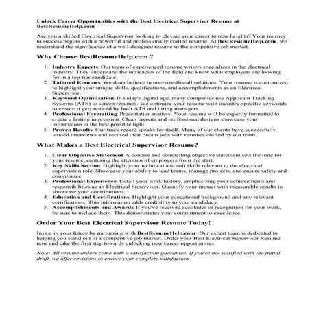 Best Electrical Supervisor Resume. Are you a skill | PDF