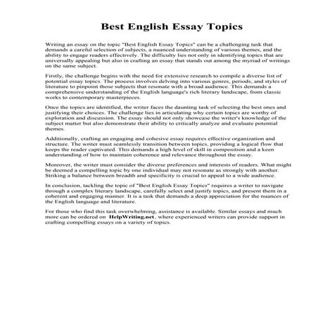 Best English Essay Topics. Middle Tennessee State University | PDF