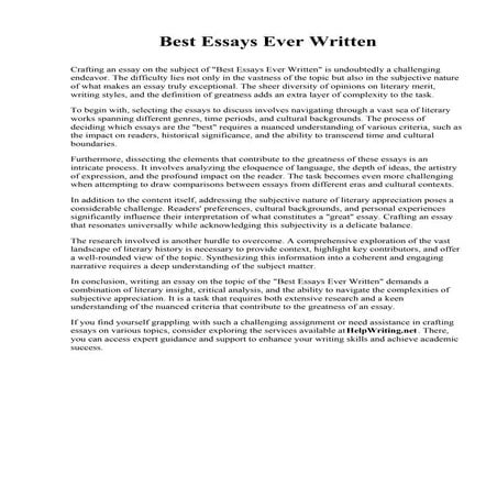 Best Essays Ever Written. Delaware Valley University | PDF