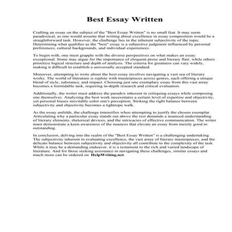 Best Essays Ever Written. Delaware Valley University | PDF