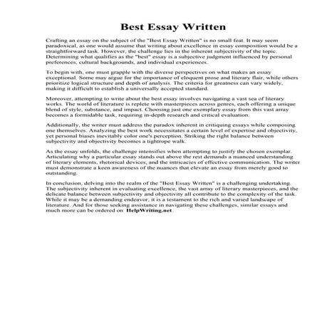 Best Essay Written. College Essay Format: Simple Steps to Be Followed | PDF