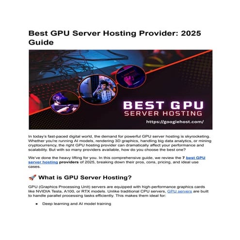The Best GPU Hosting Services for AI, ML, and Rendering in 2025 | PDF