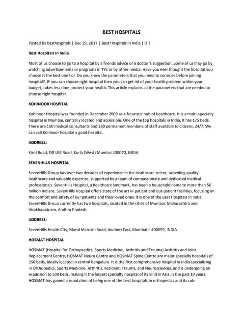 Hospital Profile | PDF