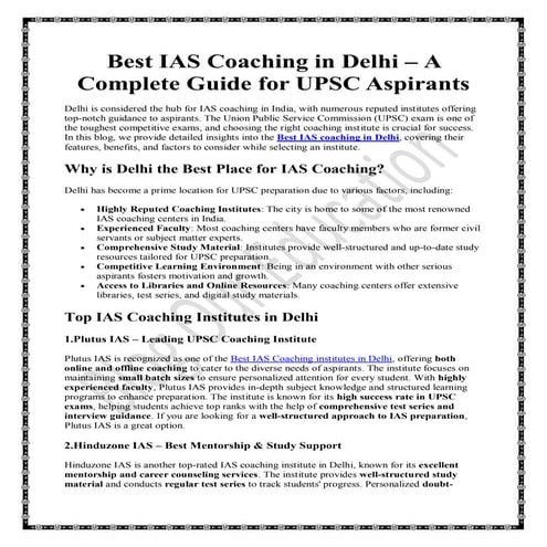 Best IAS Coaching in Delhi – A Complete Guide for UPSC Aspirants | PDF