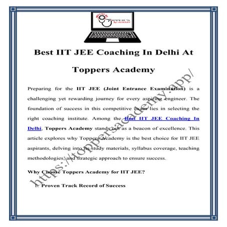 Best IIT JEE Coaching in Delhi | Toppers Academy for Expert JEE Preparation | PDF
