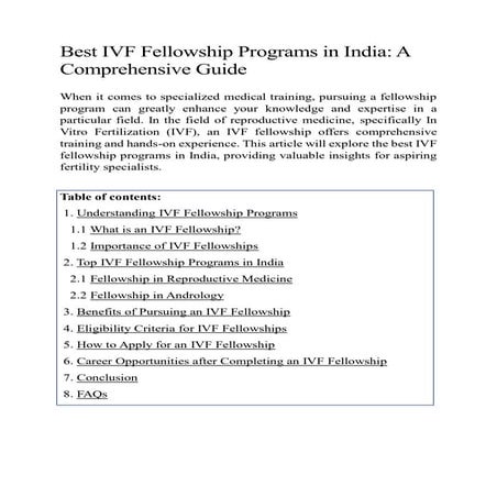 Best IVF Fellowship Programs in India: A Comprehensive Guide | PDF