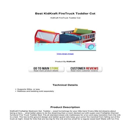 Best kid kraft firetruck toddler cot | PDF