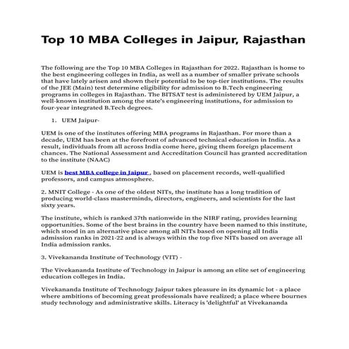 Best MBA College in Jaipur | PDF