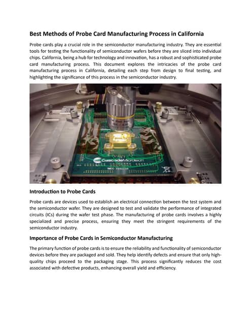 Probe Card Manufacturing Process in California | PDF