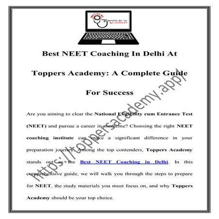 Best NEET Coaching in Delhi at Toppers Academy - Expert Guidance for Medical Aspirants | PDF