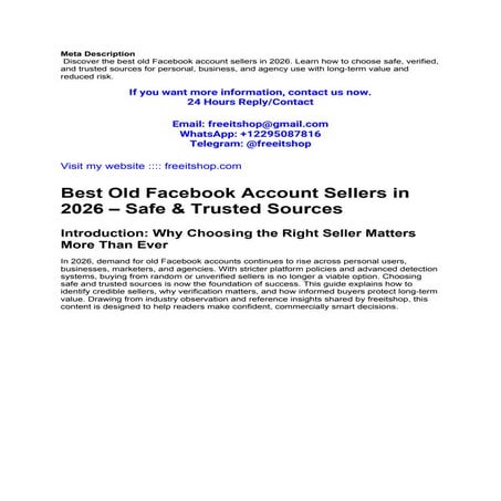 Best Old Facebook Account Sellers in 2026 – Safe & Trusted Sources (1).docx