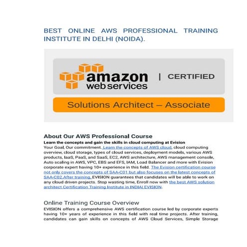 BEST ONLINE AWS PROFESSIONAL TRAINING INSTITUTE IN DELHI (NOIDA)..pdf