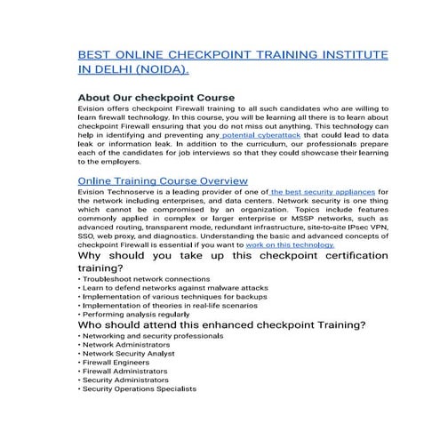 BEST ONLINE CHECKPOINT TRAINING INSTITUTE IN DELHI (NOIDA)..pdf | Technology & Computing