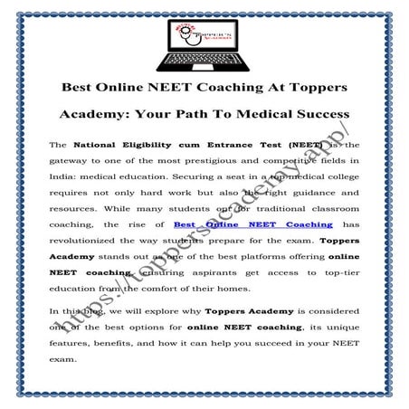 Best Online NEET Coaching at Toppers Academy - Your Path to Success | PDF