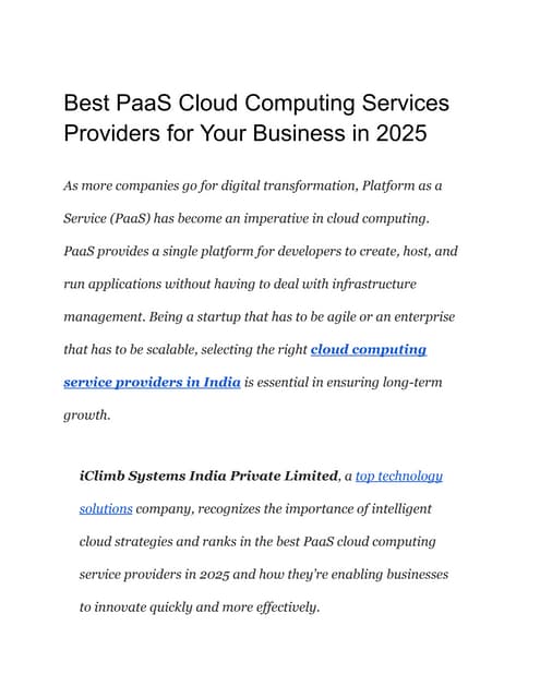 Empowering Digital Transformation with Platform as a Service (PaaS) Solutions | PDF