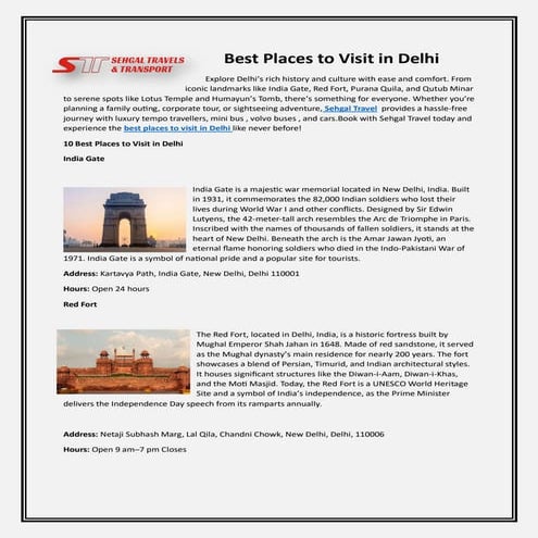 Best Places to Visit in Delhi with sehgal travel.pdf