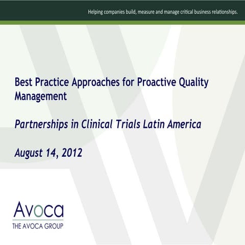 Best Practice Approaches for Proactive Quality Management | PPT