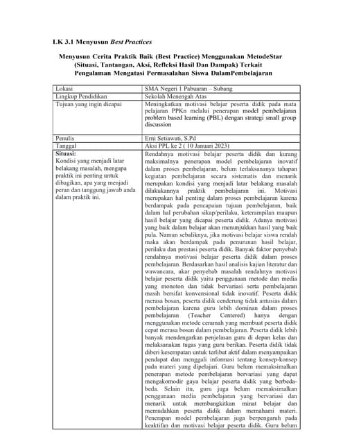 Kertas Kerja Modul 4 KP 3 pembelajaran mendalam | PDF