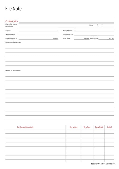 Client file note and action list | PDF