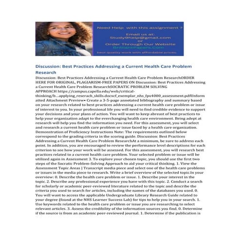 Best Practices Addressing a Current Health Care Problem Research.docx