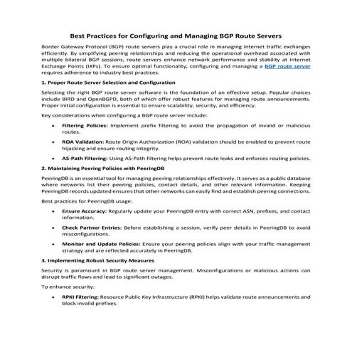 Best Practices for Configuring and Managing BGP Route Servers | PDF