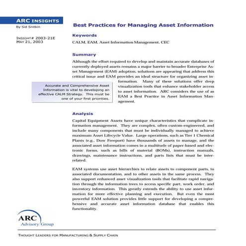 Best Practices for Managing Asset Information | PDF