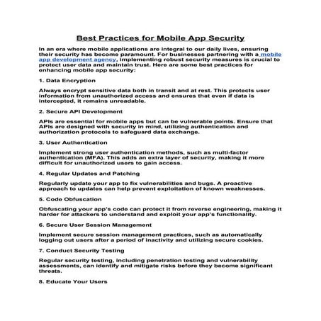 Best Practices For Mobile App Security Docx