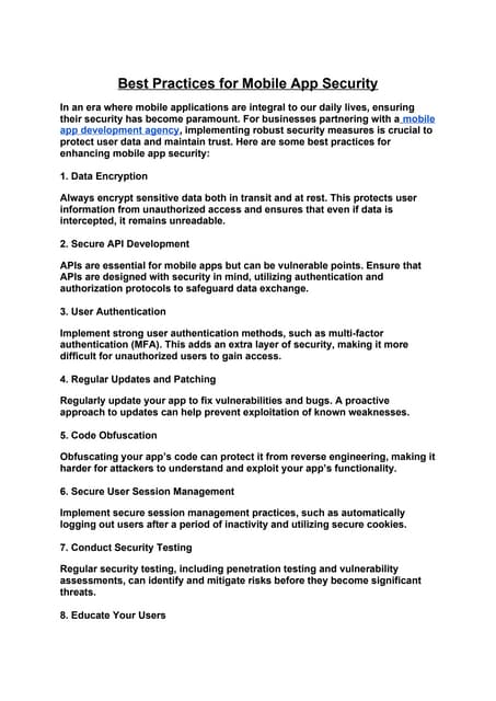 Best Practices For Mobile App Security Docx