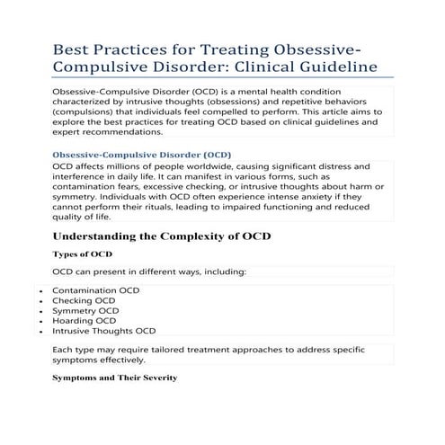 Best Practices for Treating Obsessive-Compulsive Disorder Clinical ...