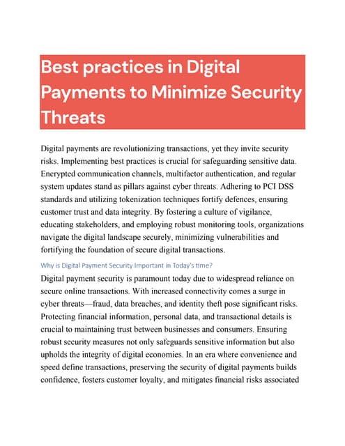 Best Practices In Digital Payments To Minimize Security Threats Pdf