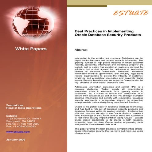 Best Practices In Implementing Oracle Database Security Products Pdf