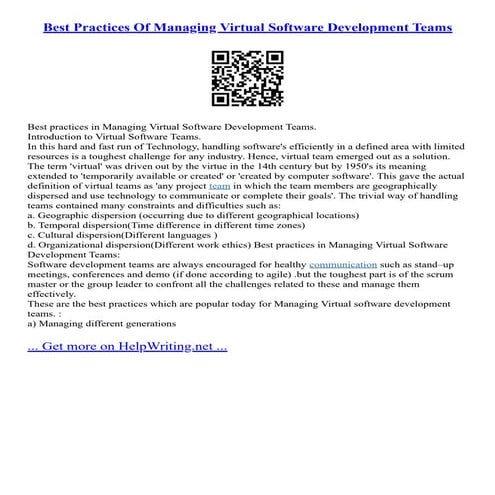 Best Practices Of Managing Virtual Software Development Teams | PDF