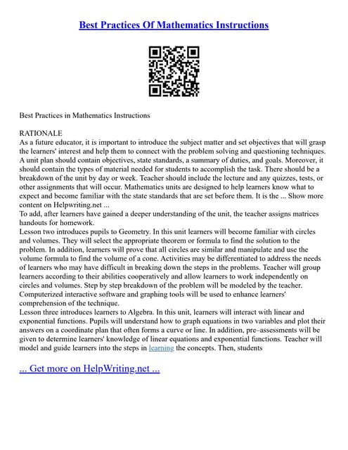Best Practices Of Mathematics Instructions Pdf 0481