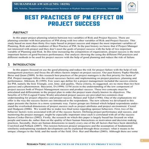 BEST PRACTICES OF PM EFFECT ON PROJECT SUCCESS | PDF