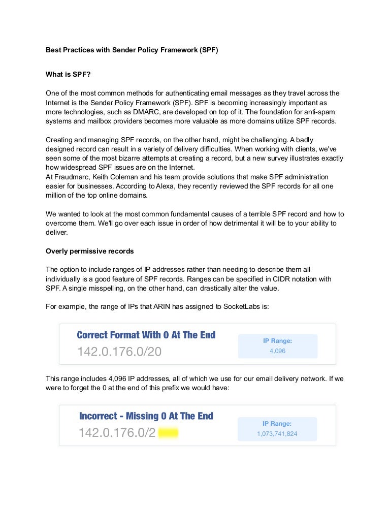 Best practices with sender policy framework (spf)