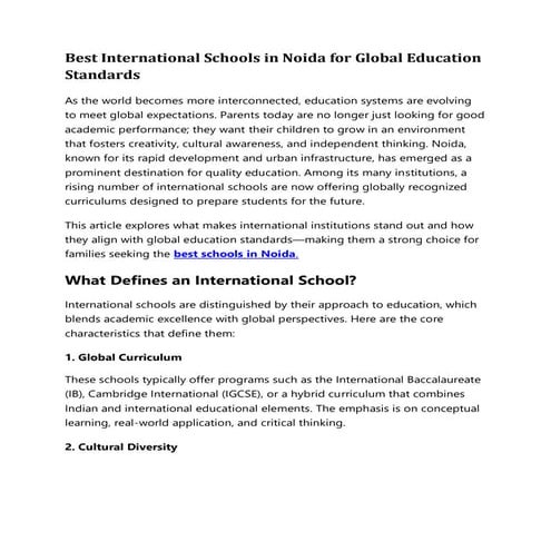 Best International Schools in Noida for Global Education Standards | PDF